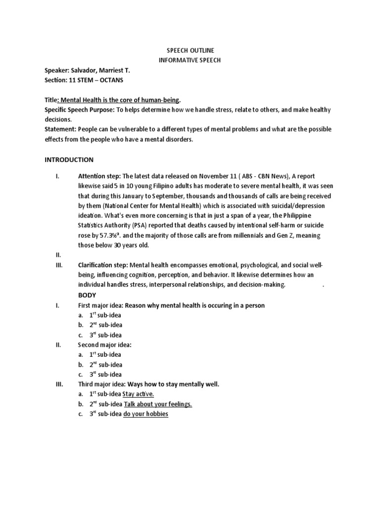 Sample Speech Outline | PDF | Mental Health | Suicide
