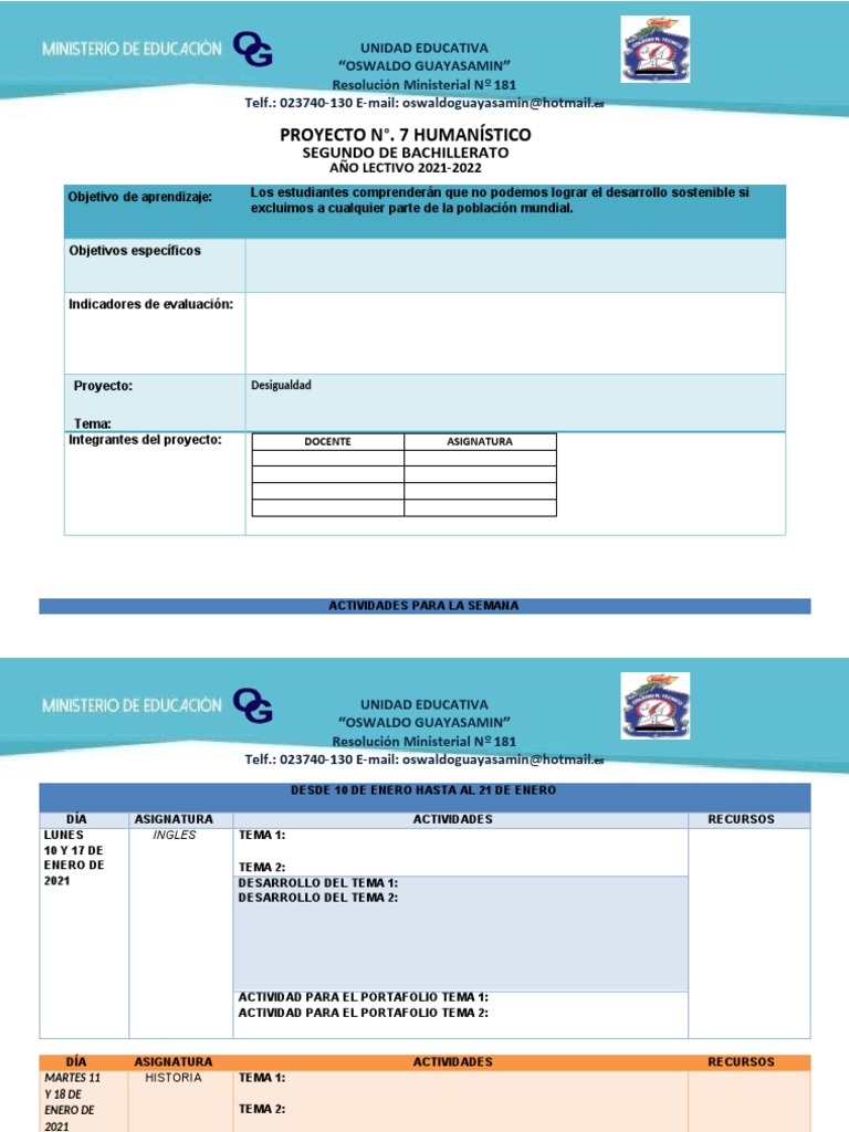 Proyecto Humanistico 7 Terceros | PDF