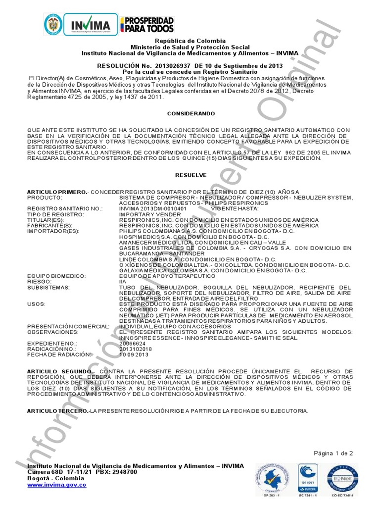 Información Del Documento Original: WWW - Invima.gov - Co | PDF | Colombia