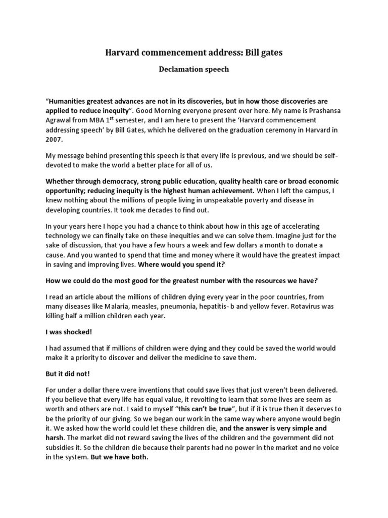 Bill Gates' 2007 Harvard Address | PDF | Poverty | Poverty & Homelessness