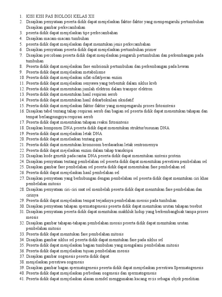 Kisi Kisi Pas Biologi Kelas Xii | PDF