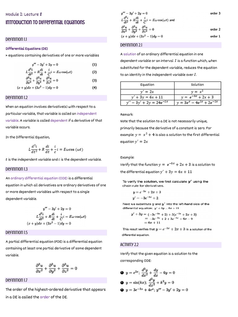M2L8 Introduction To Differential Equations | Download Free PDF ...