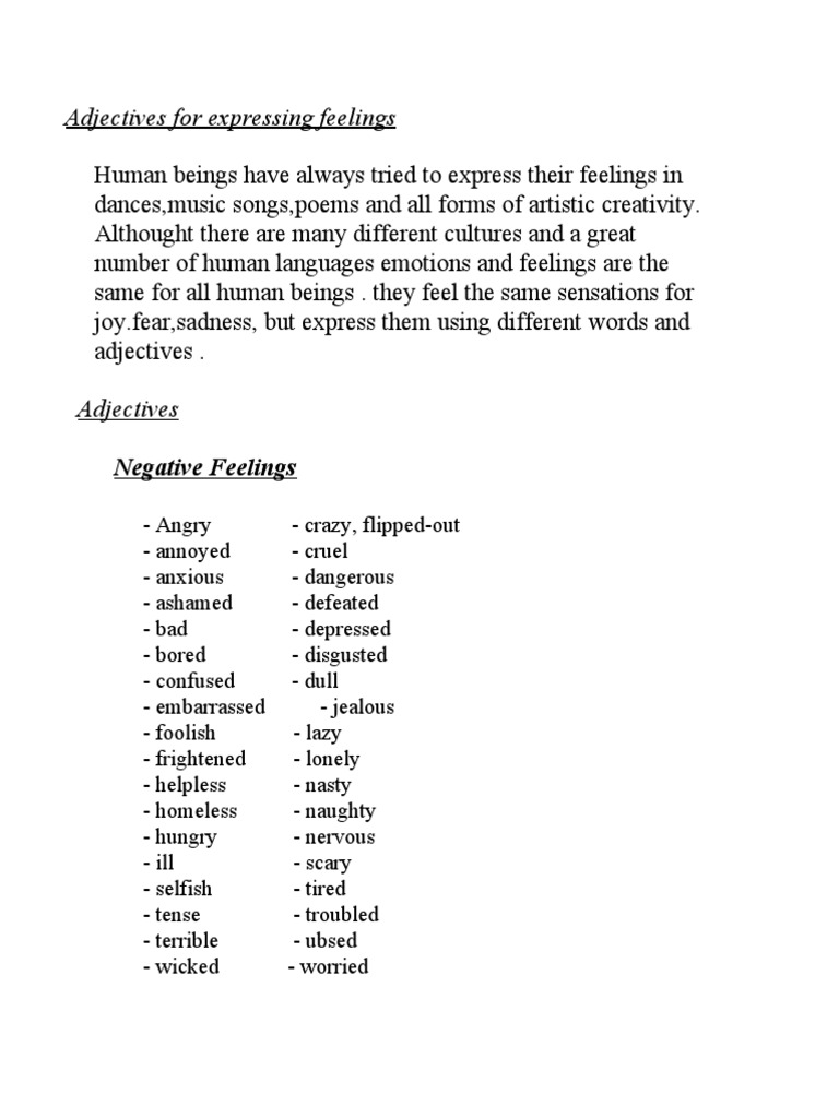 Adjectives For Expressing Feelings | PDF