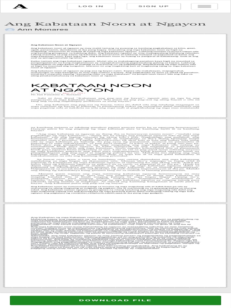 (DOC) Ang Kabataan Noon at Ngayon Ann Monares - Academia - Edu | PDF