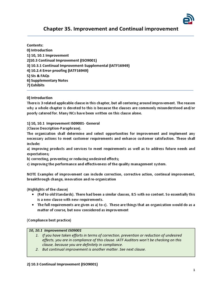 10.1 Improvement | PDF | Risk Management | Iso 9000
