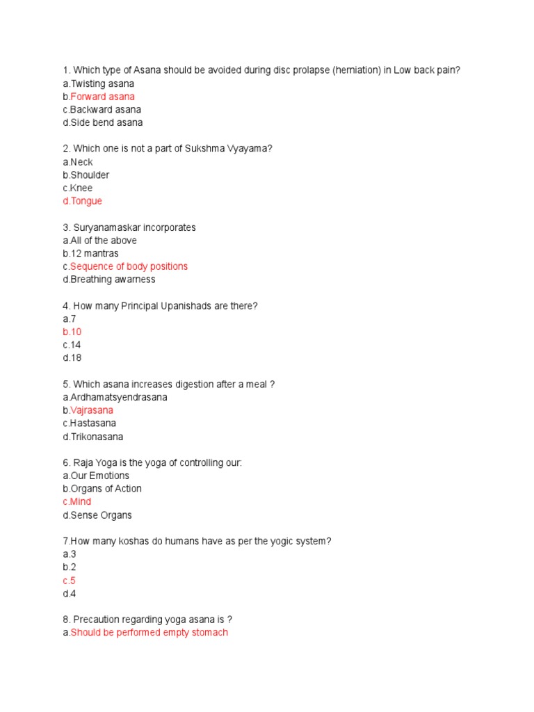 Yoga MCQs with Answers for Exams | PDF