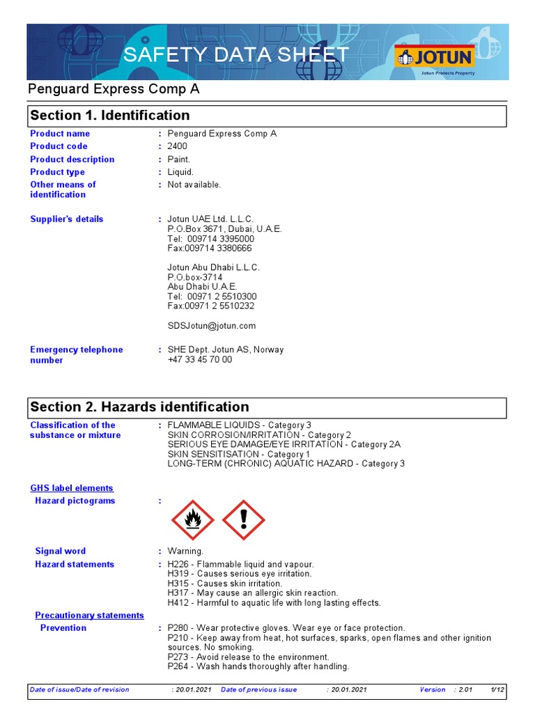 Penguard Msds Comp A | PDF | Waste Management | Toxicity