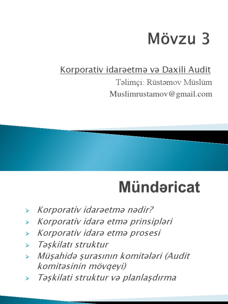 Movzu 3 Korporativ İdarəetmə | PDF