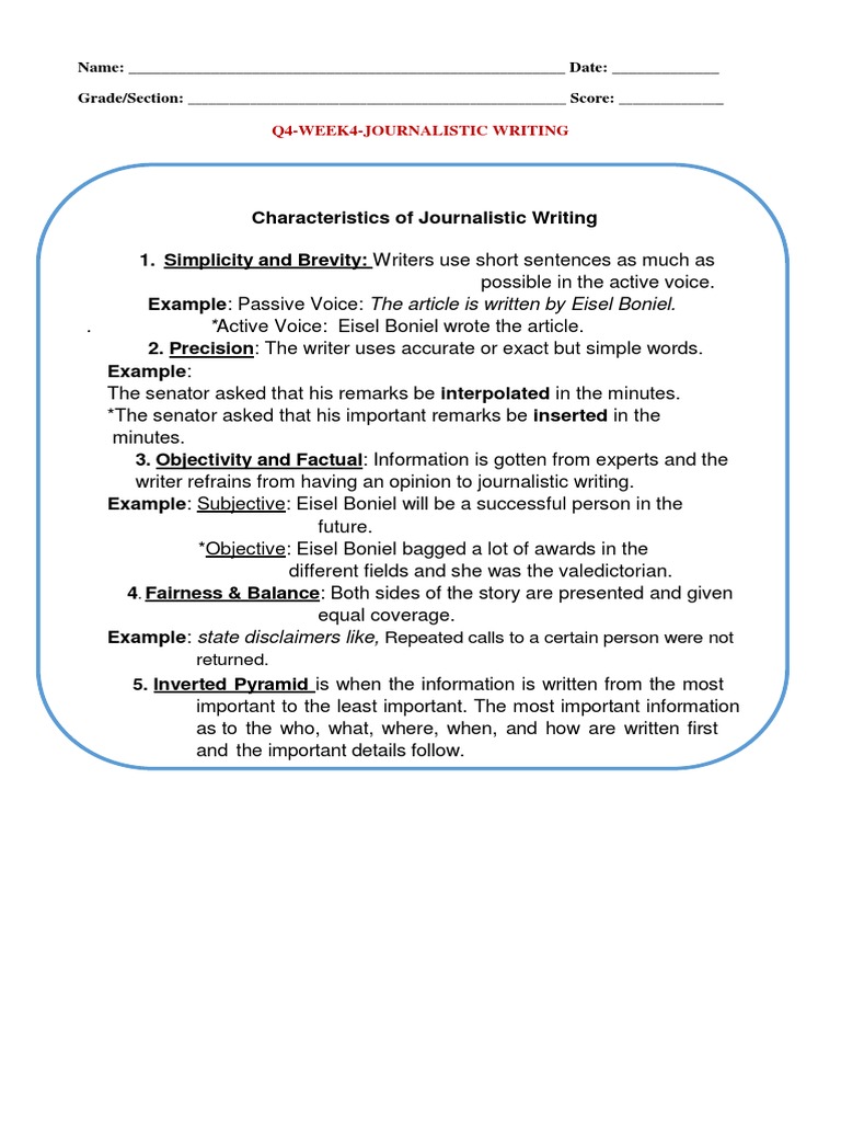 Characteristics of Journalistic Writing | PDF | Cognition | Communication
