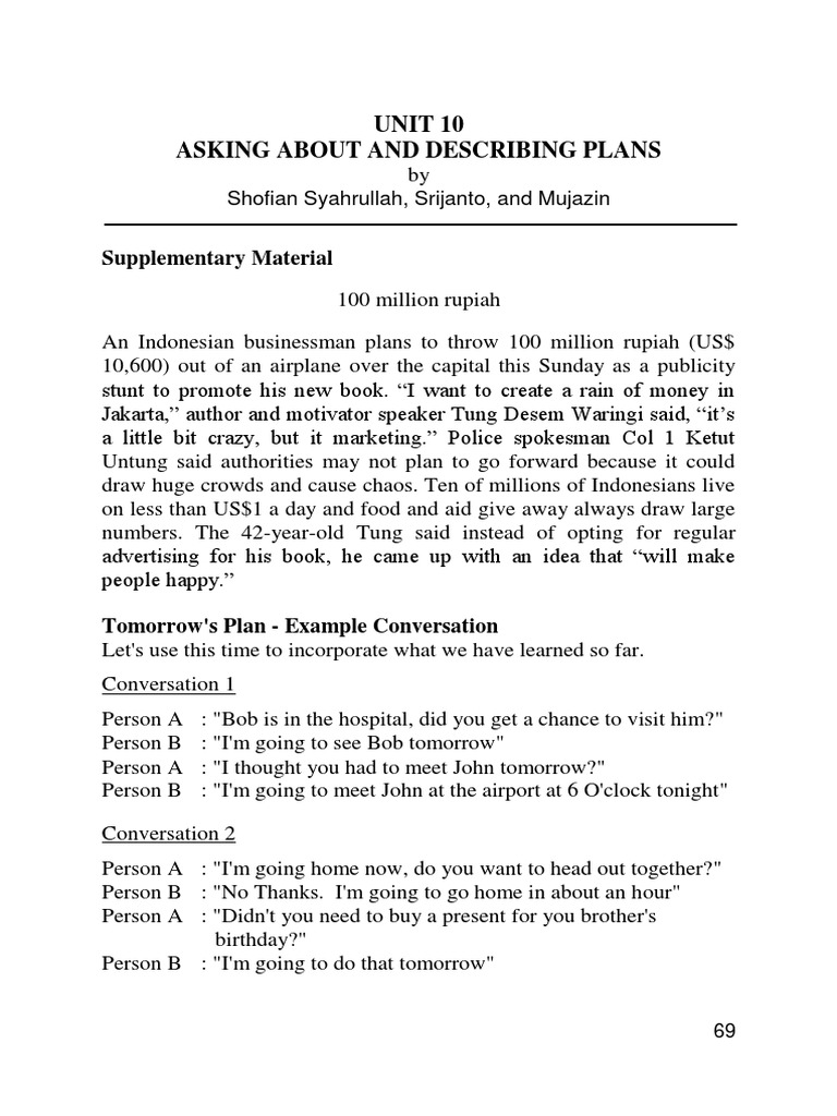 Modul 1 Unit 10 Asking About and Describing Plans | PDF | Question
