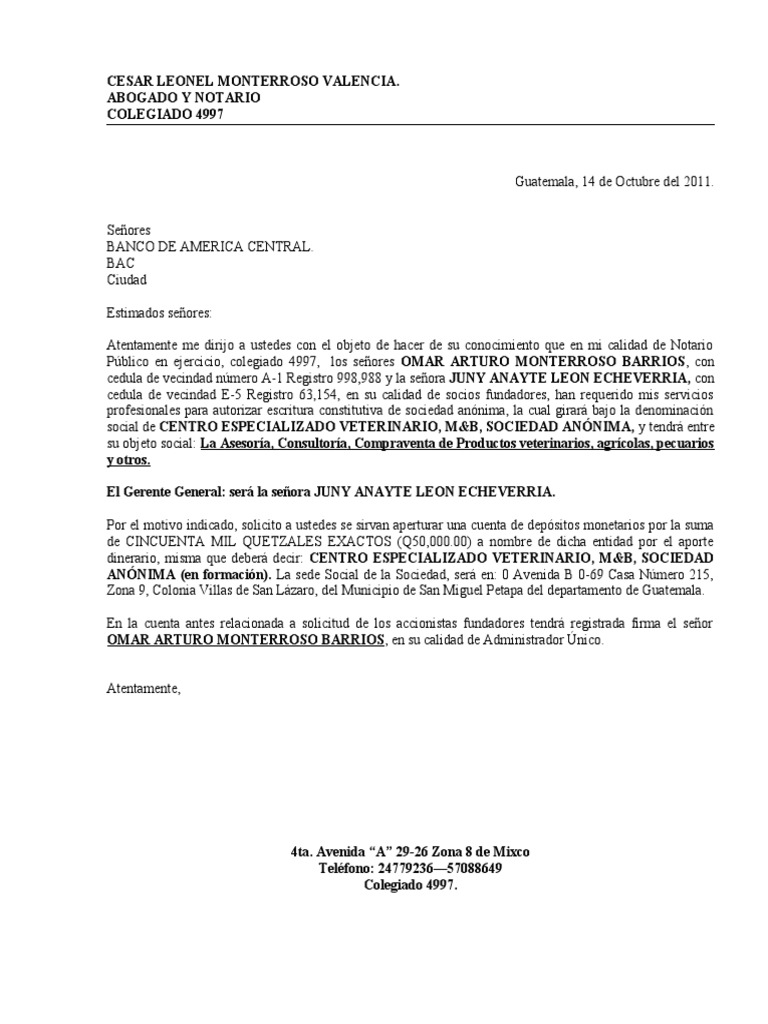 Constitución de Sociedad Anónima Veterinaria | PDF | Derecho