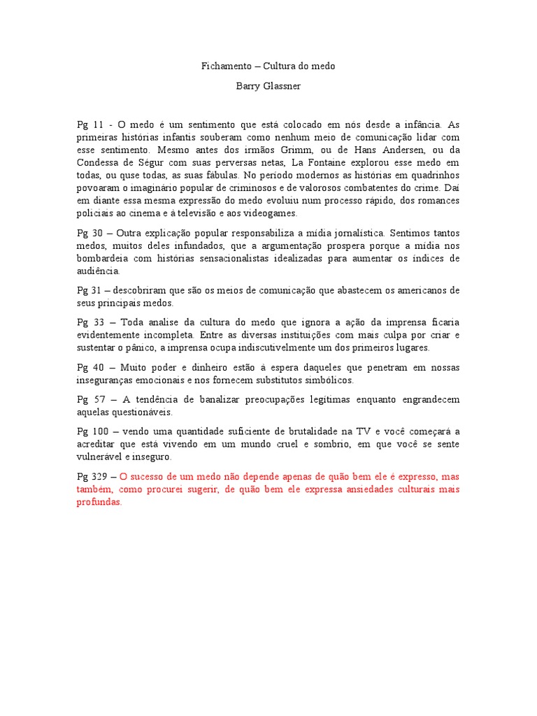 Cultura Do Medo - Barry Glassner | PDF | Ciências Sociais