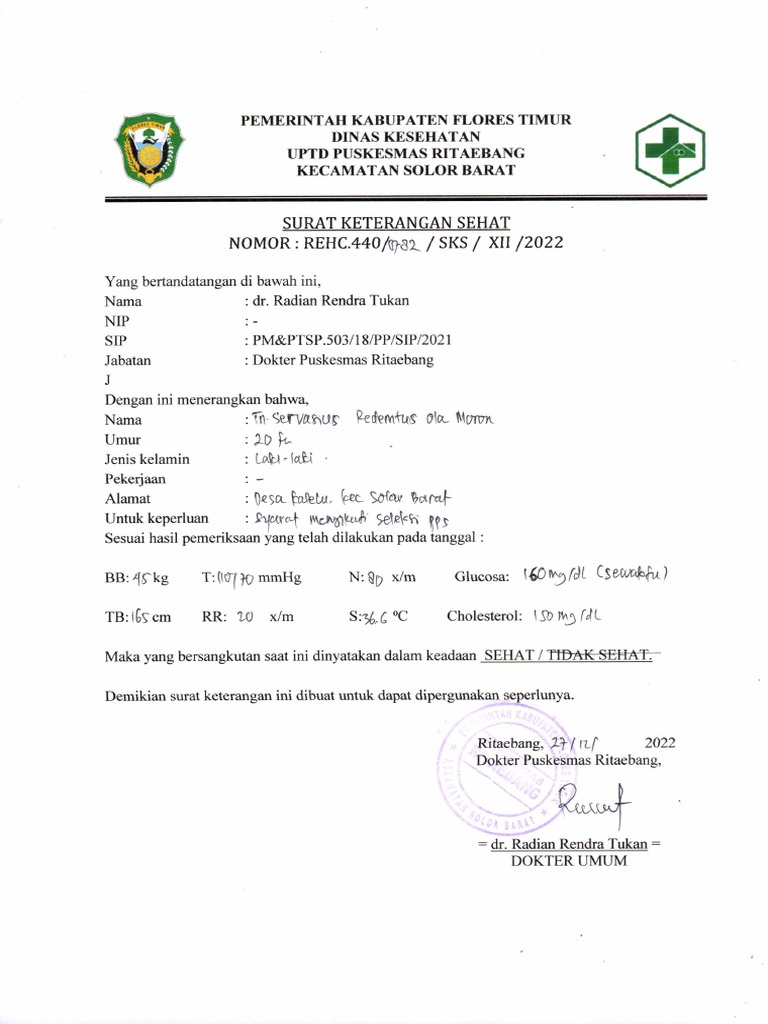Surat Keterangan Kesehatan | PDF