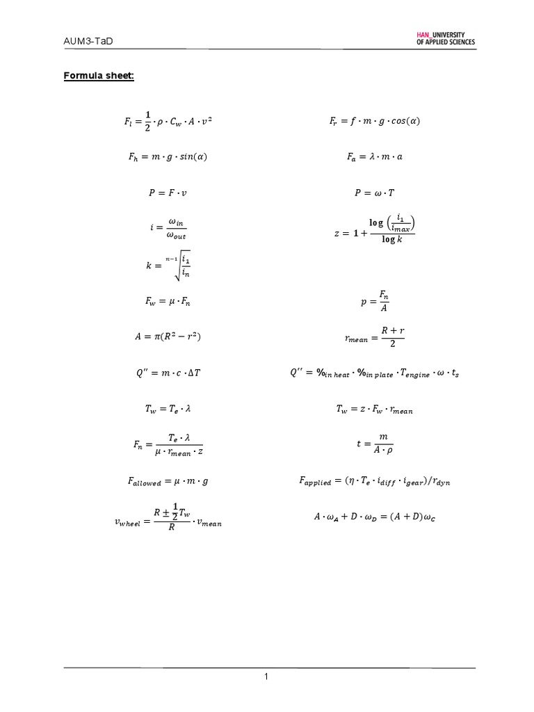 Sem3 TaD DL Formula Sheet | PDF