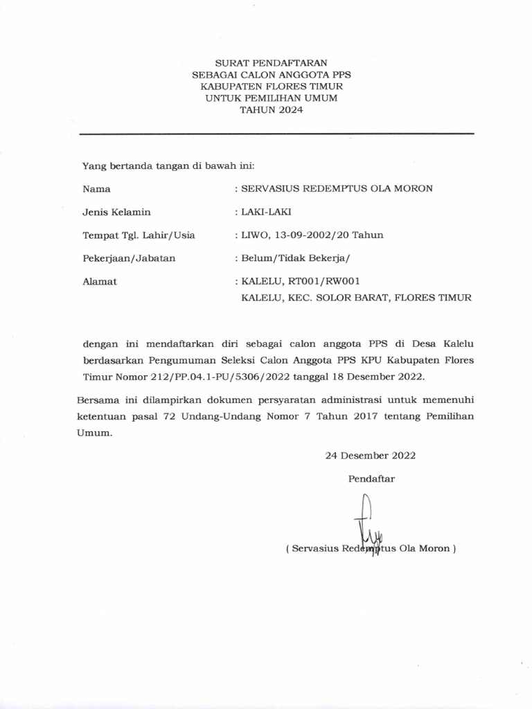 Surat Pendaftaran | PDF