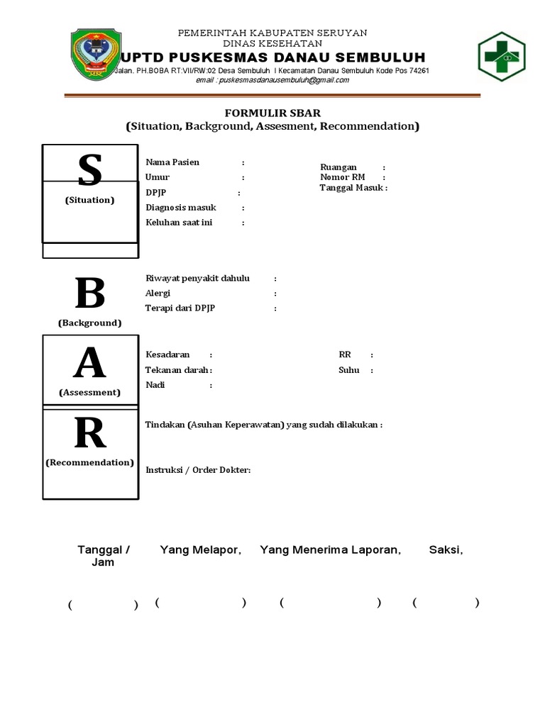 Formulir Sbar Uptd PKM-DS | PDF