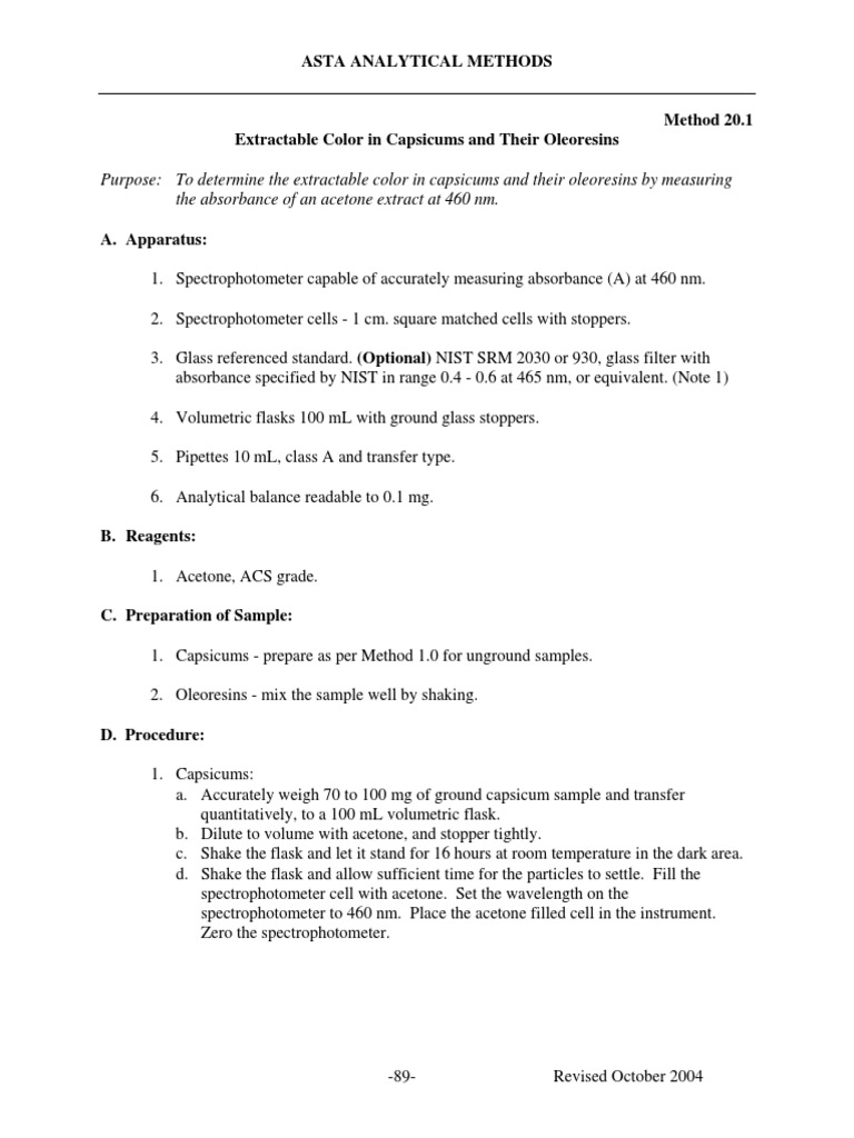 ASTA Method-20.1 | PDF | Spectrophotometry | Absorbance