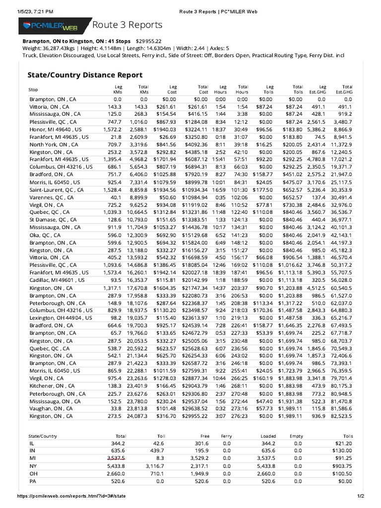 Route 3 Reports - PC - MILER Web | PDF | Road Transport | Vehicles
