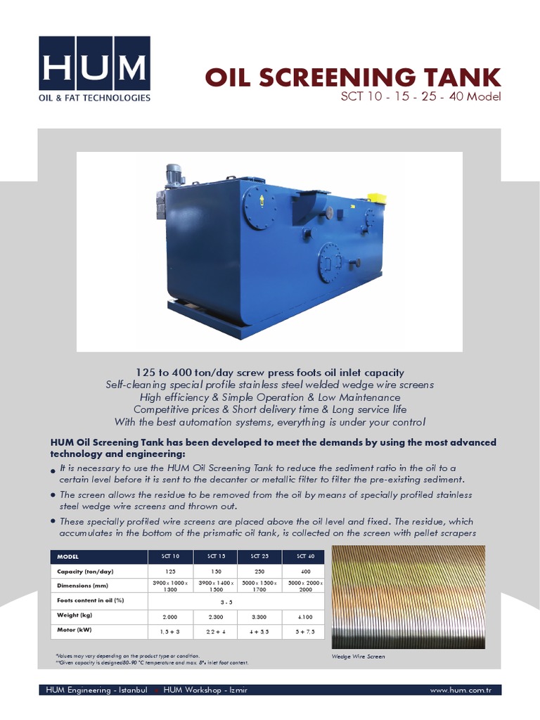 HUM Oil Screening Tank | PDF | Wire | Stainless Steel