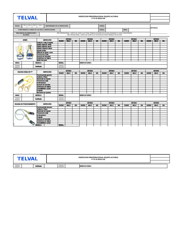 Inspección Preoperacional de Equipos de Alturas | PDF | Bienes manufacturados