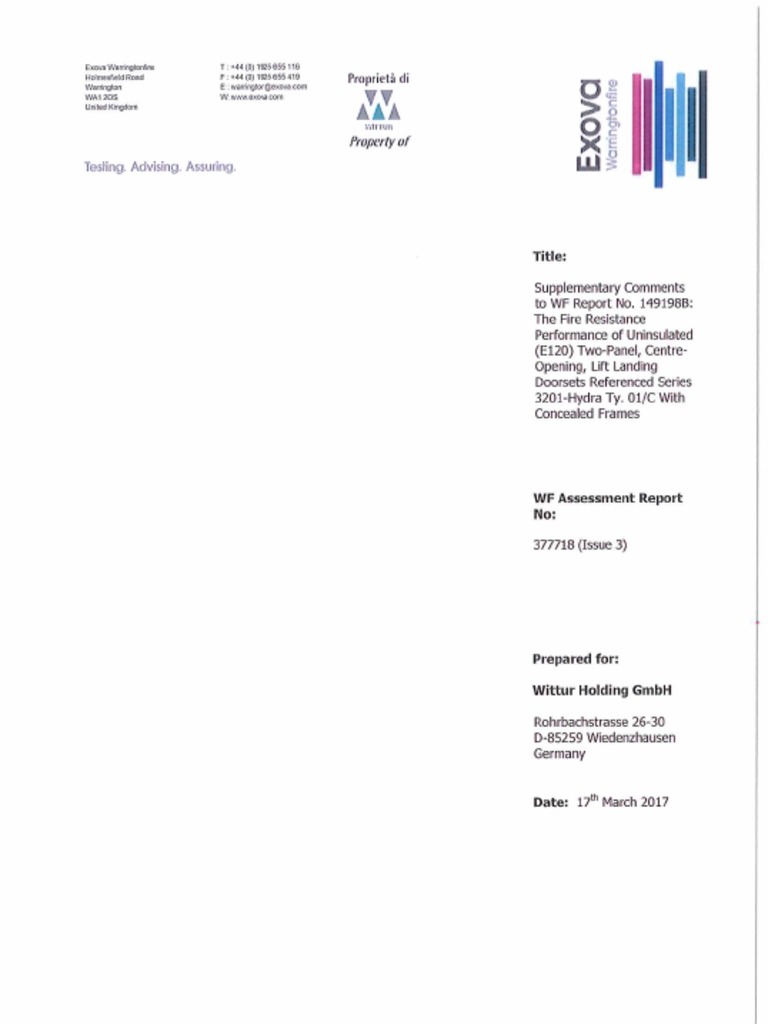 Wittur Fire Rated Doors 120 Minutes Certificate | PDF