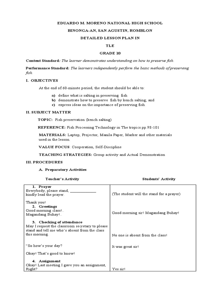 Lesson Plan in Food Processing | PDF | Food Preservation | Salt