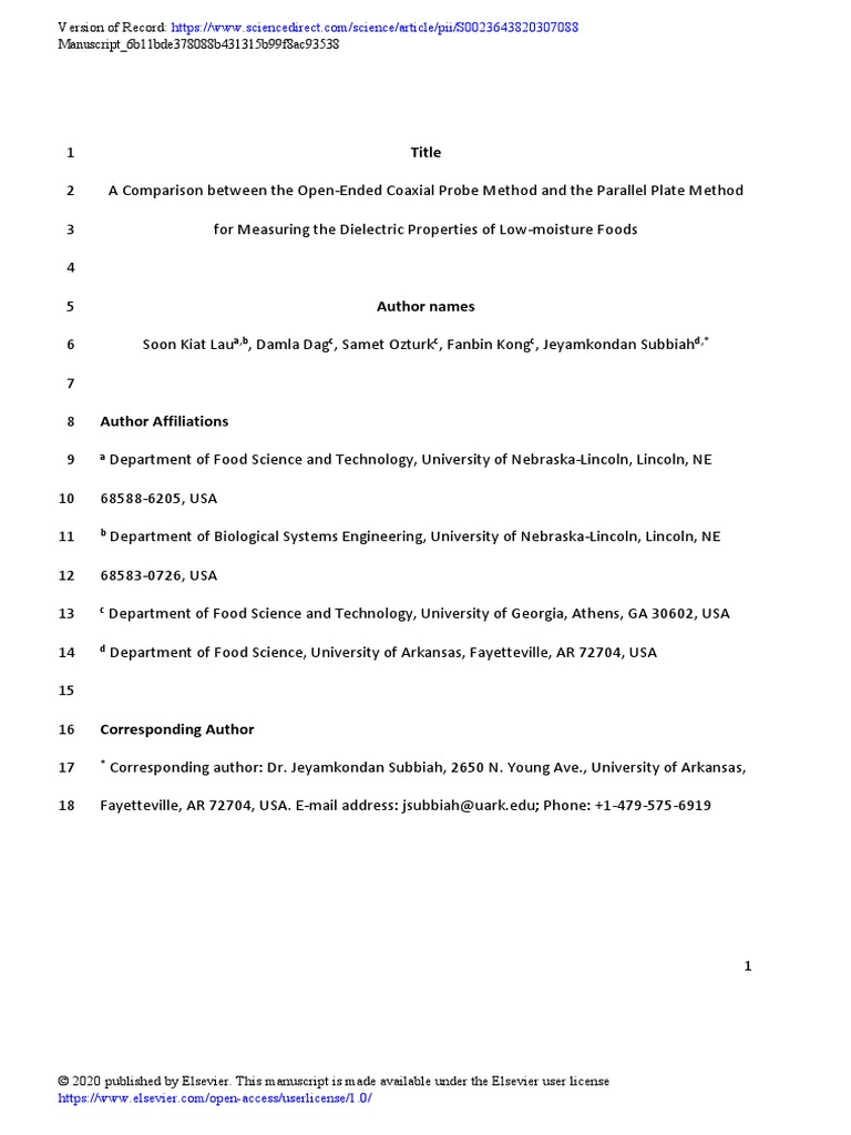 A Comparison Between The Open-Ended Coaxial Probe Method and The ...
