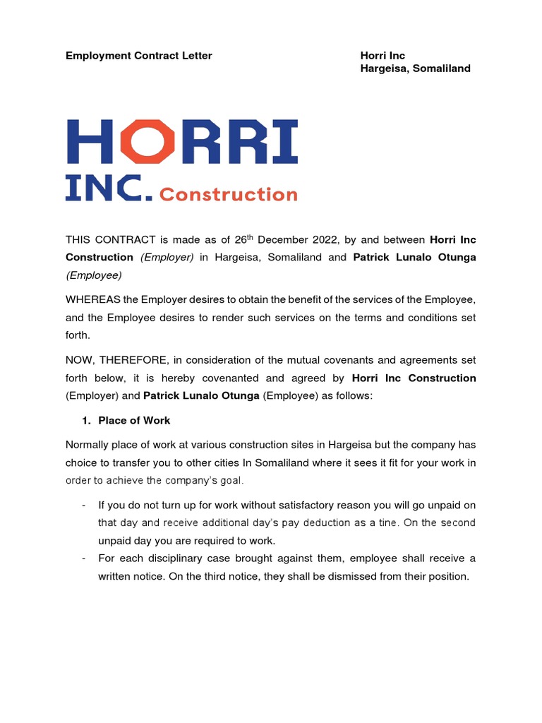 Contract For Patrick | PDF | Employment | Salary