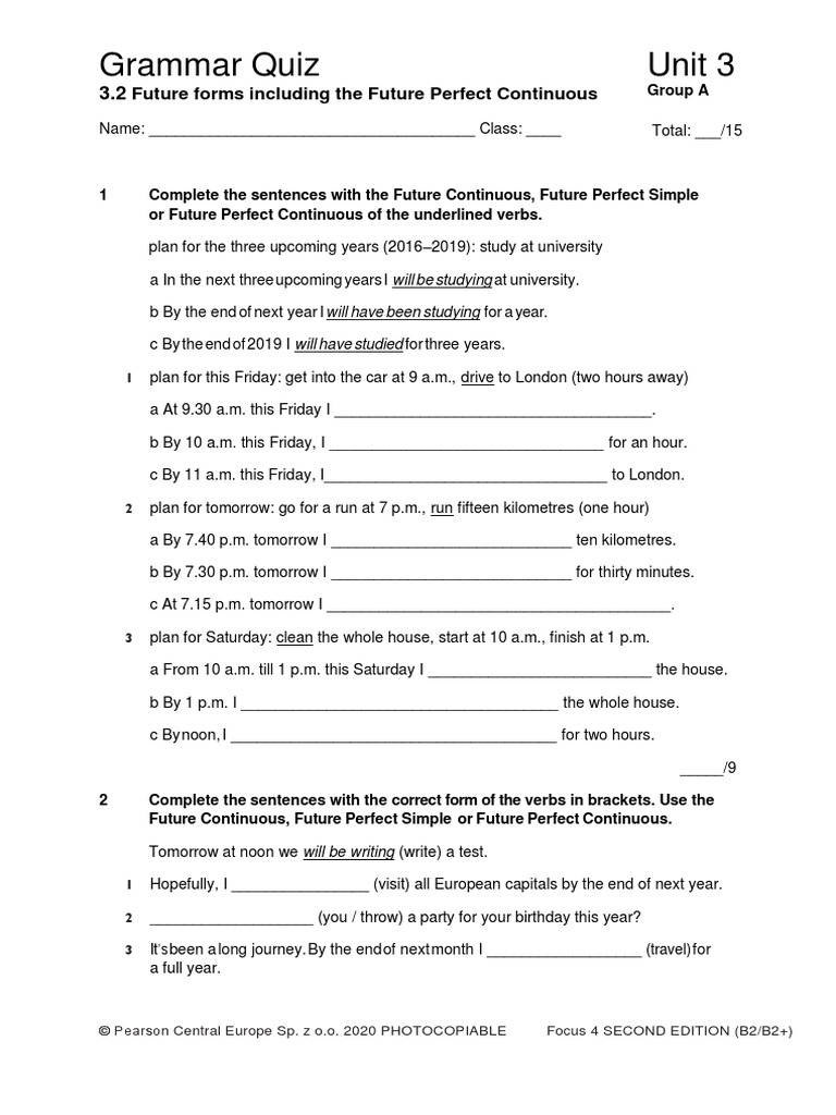Focus4 2E Grammar Quiz Unit3.2 GroupA 1kol | PDF | Languages | Foreign Language Studies