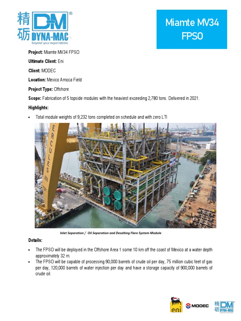 Project Profile ENI Miamte MV34 FPSO Topsides1 | PDF