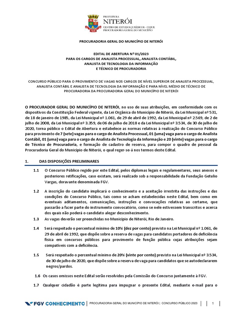 Concurso PGM Niteroi RJ 2023 Analista Tecnico | PDF | Amamentação ...