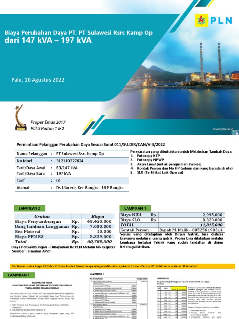 Perubahan Daya Sulawesi Resorurce - ACN Group - Ke 197 kVA | PDF