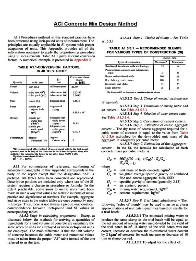 ACI Concrete Mix Design | PDF