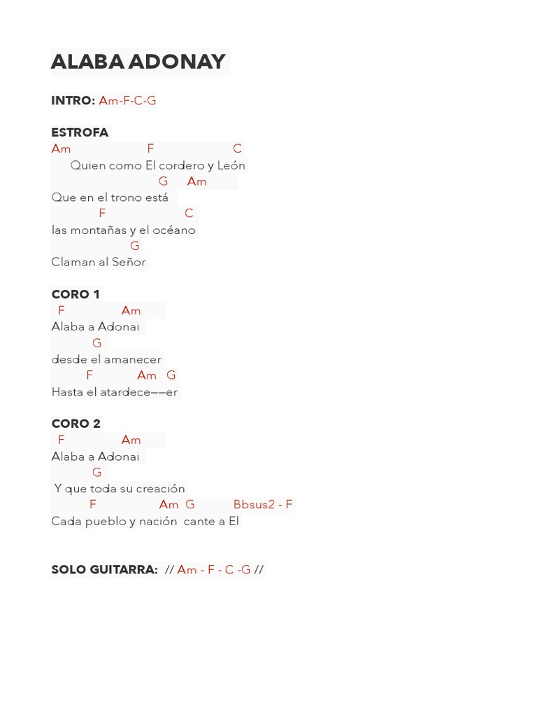 Alaba Adonai: Letra y Acordes | PDF