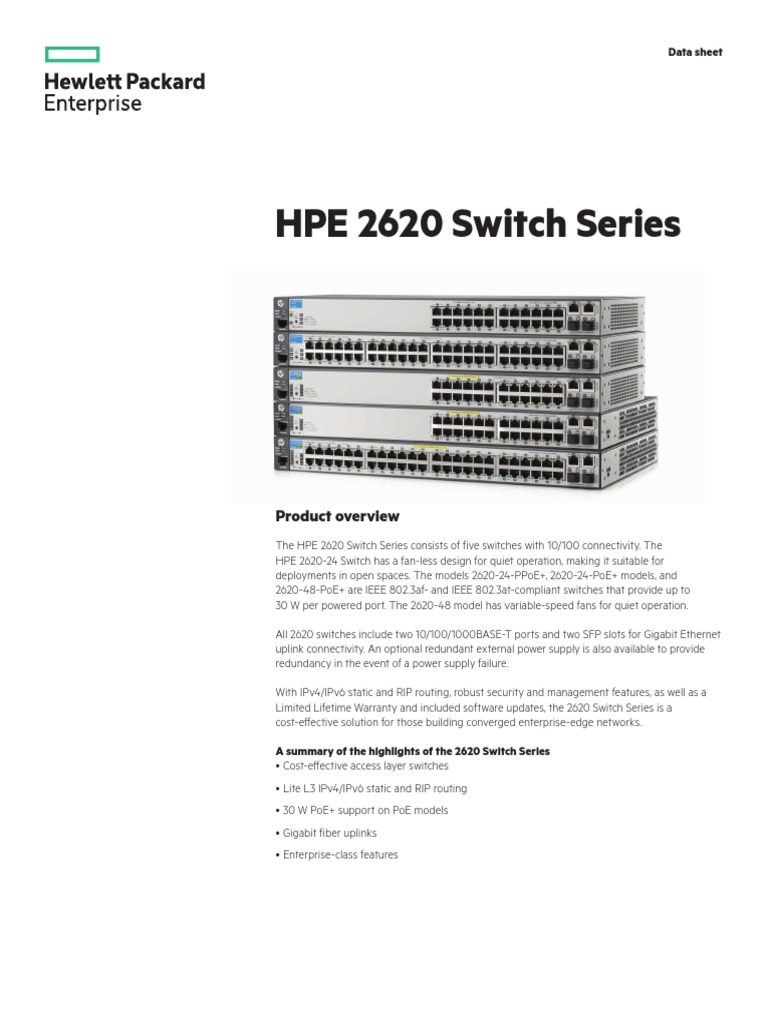 Hpe 2620 Switches Datasheet | PDF | Computer Network | Port (Computer Networking)