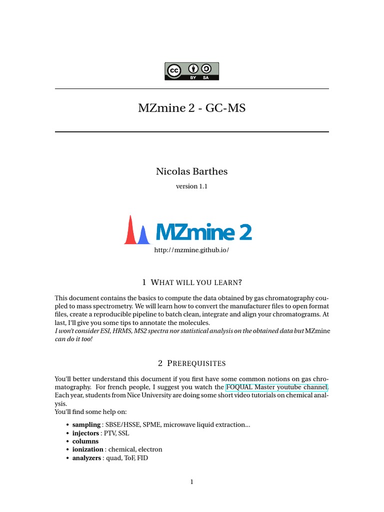 MZmine GC-MS Tutorial v1.1 | PDF | Gas Chromatography–Mass Spectrometry | Mass Spectrometry