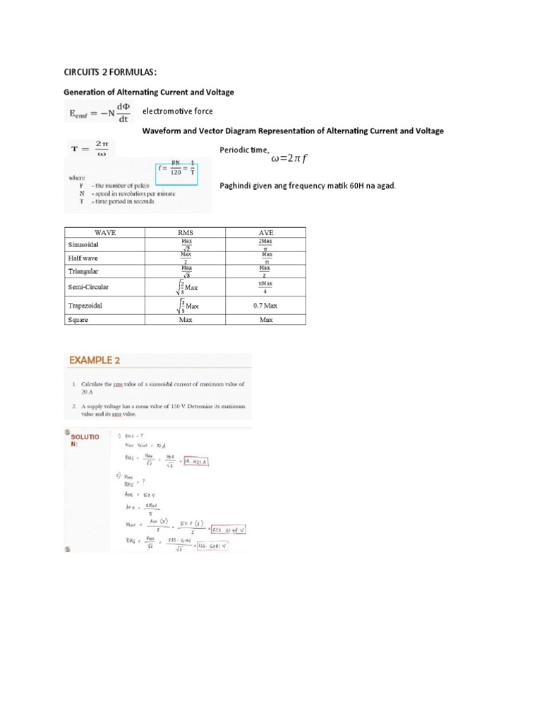 Circuits 2 Formulas | PDF
