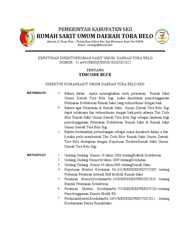 Pembentukan Tim Code Blue RSUD | PDF