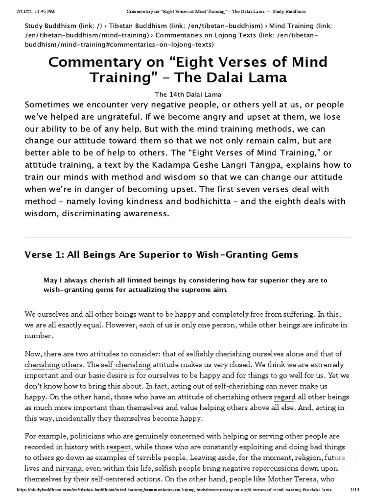 Dalai Lama's Commentary on Mind Training | PDF | Existence | Philosophy