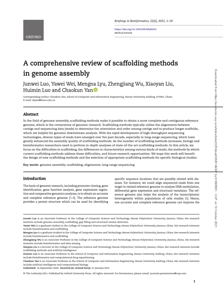A Comprehensive Review of Scaffolding Methods in Genome Assembly | PDF | Dna Sequencing ...