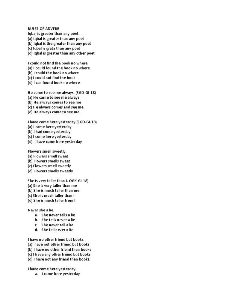 Rules of Adverb | PDF | Taste