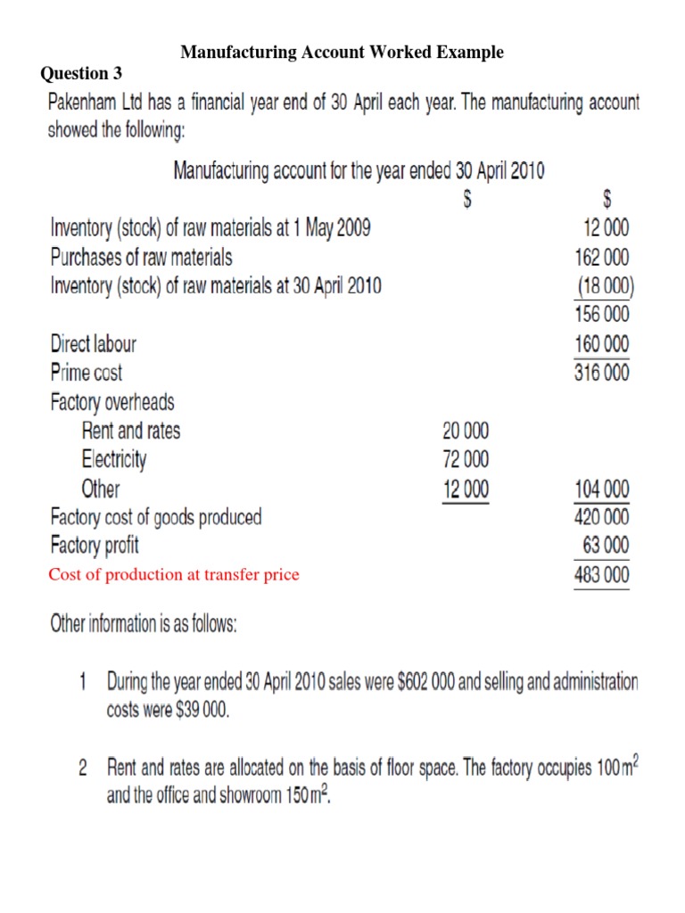 Manufacturing Account Example Explained | PDF | Inventory | Revenue