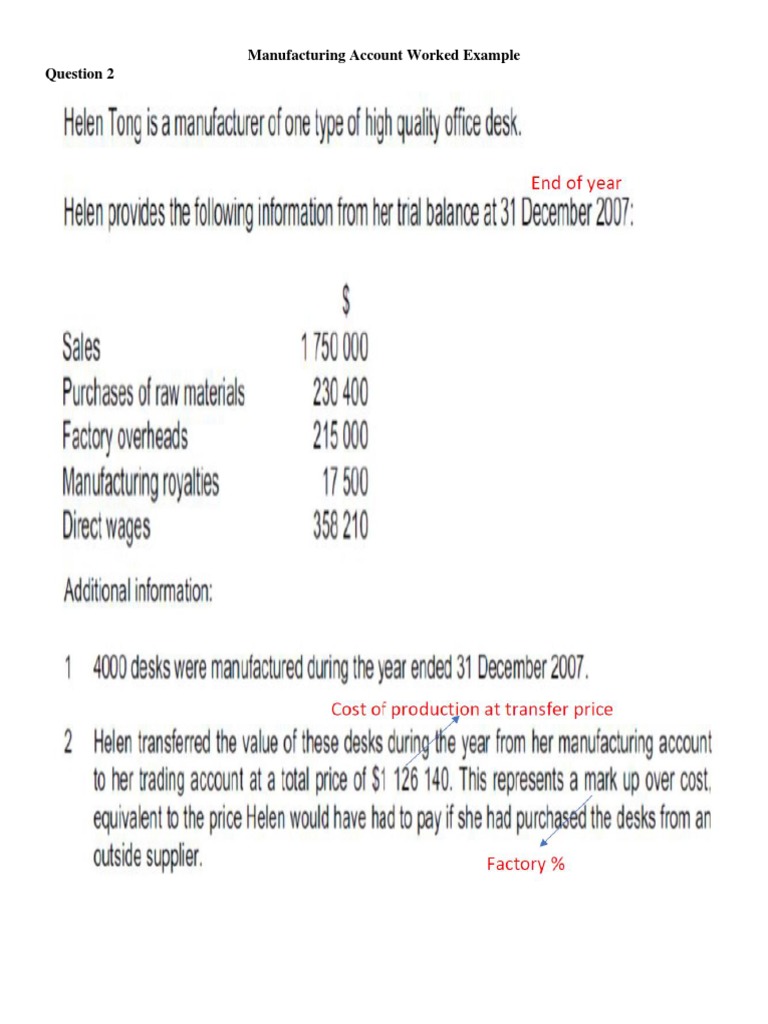 Manufacturing Account Worked Example Question 2 | PDF | Inventory | Cost