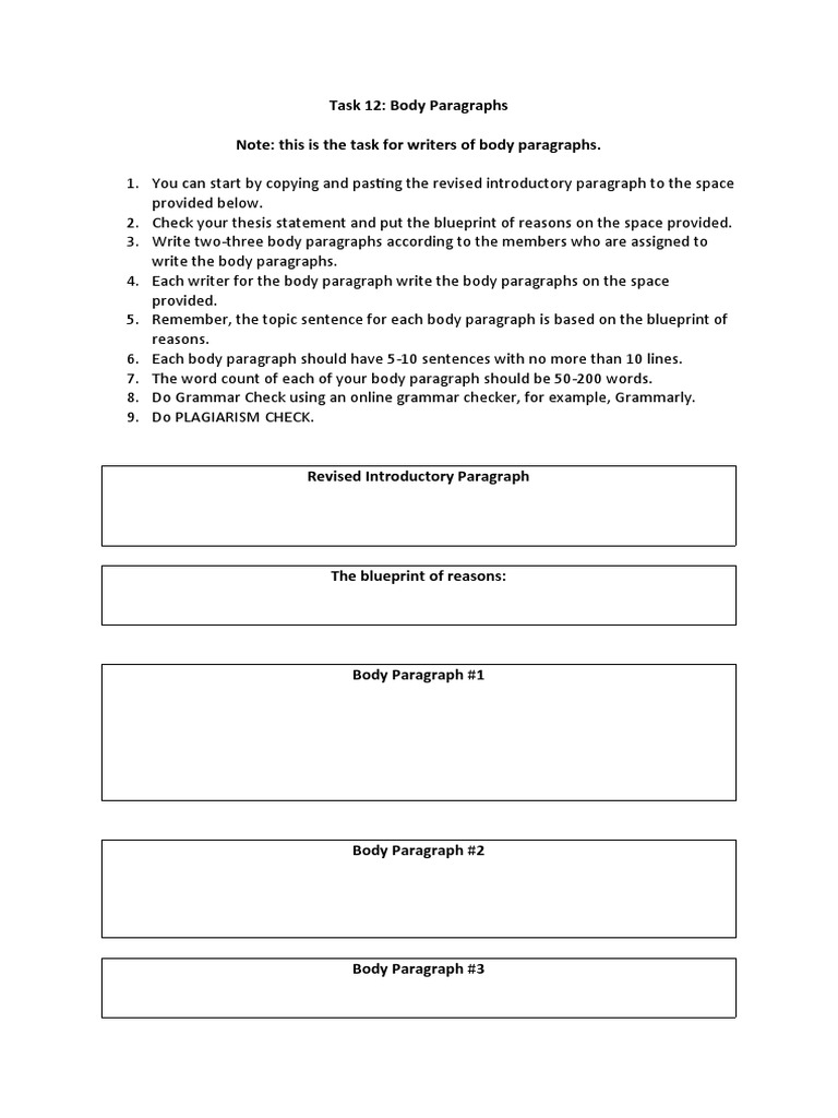 Task 10.2 Body Paragraph Template, Guideline, and rubrics-LSK | PDF ...