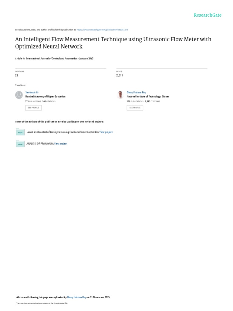 An Intelligent Flow Measurement Technique Using USM With Optimized NN ...