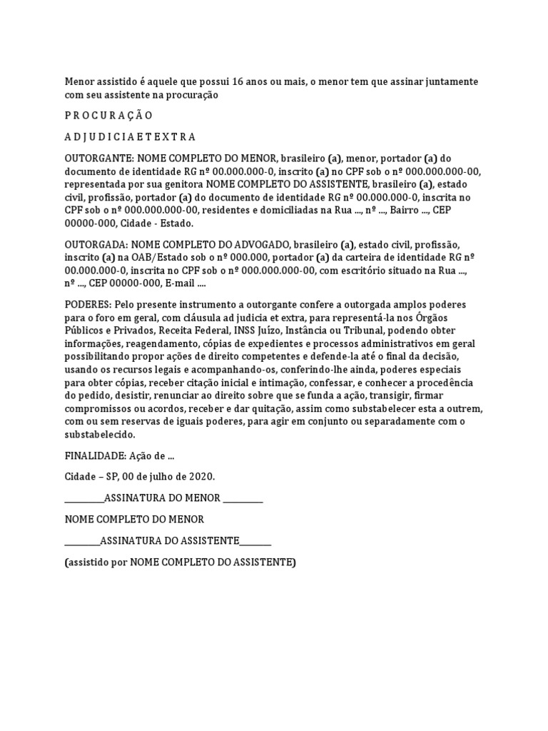 Procuração para Menor Assistido | PDF