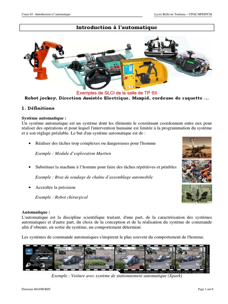 Introduction à l'automatique et systèmes | PDF | Automatisation | Intégral