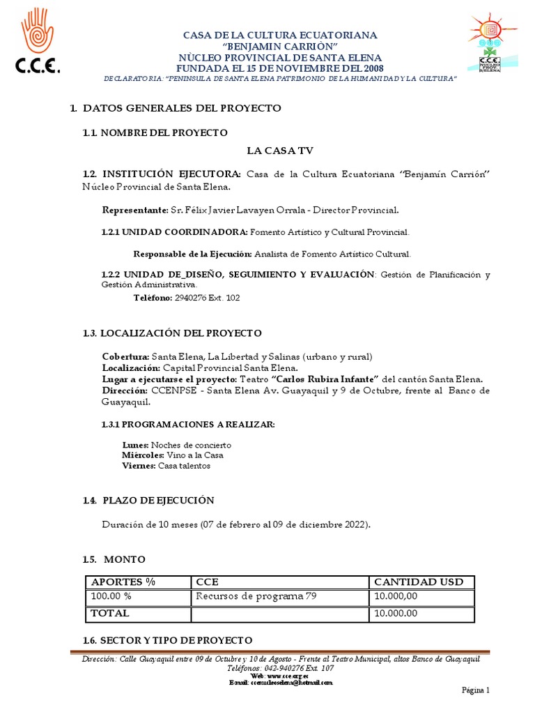 Proyecto de Programa La Casa TV | PDF | Ecuador