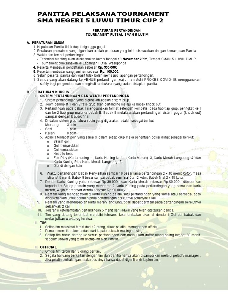 Tata Tertib Dan Peraturan Futsal Smapat | PDF