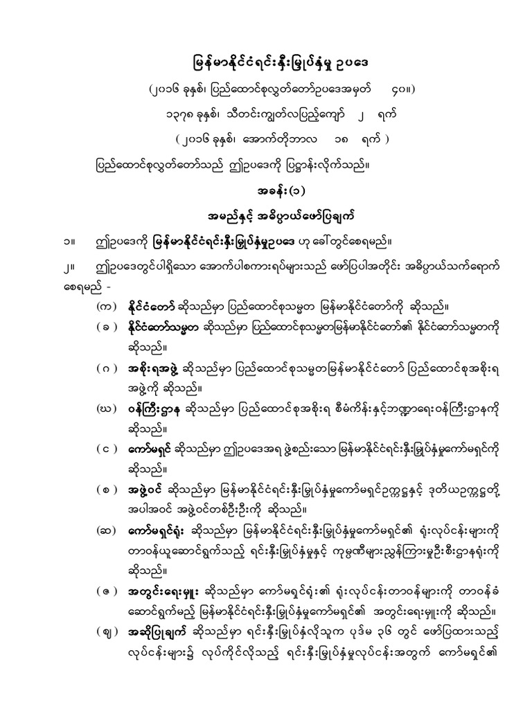 Myanmar Investment Law 2016 (Myan) | PDF